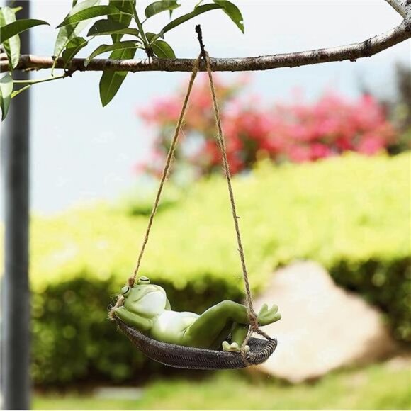 Accents | Funny Hanging Hammock Swing Frog Statue Fairy Tree Sleeping ...